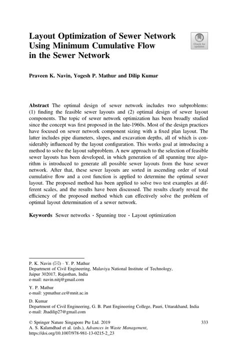 Pdf Layout Optimization Of Sewer Network Using Minimum Cumulative Flow In The Sewer Network