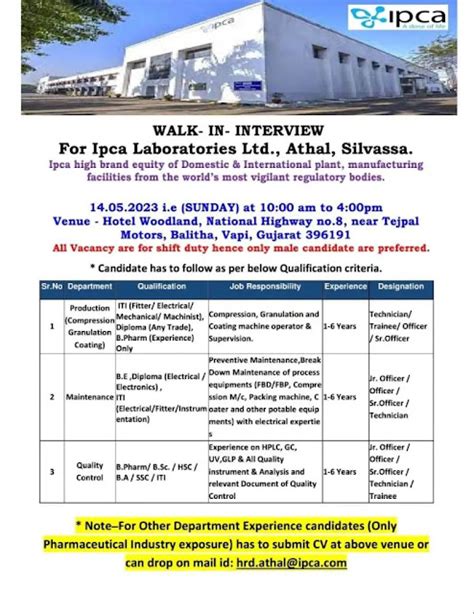 Ipca Laboratories Ltd Walk In Interview For Production Compression