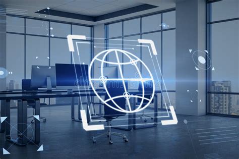 modern office interior with creative hacking interface and windows with