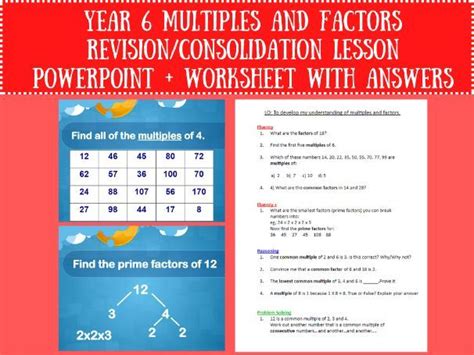 Year 6 Multiples And Factors Revision Consolidation Lesson Powerpoint Worksheet With Answers