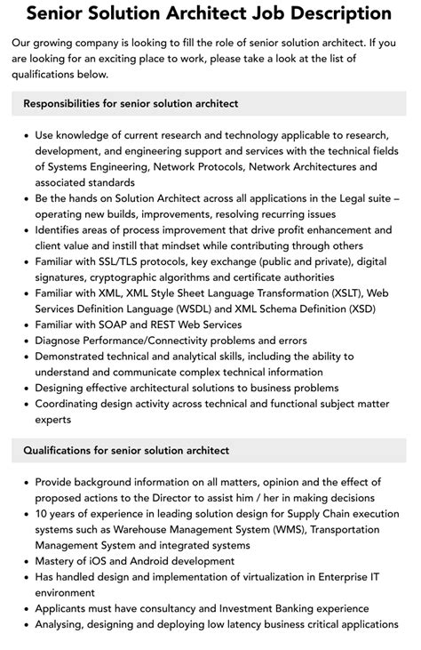 Senior Solution Architect Job Description Velvet Jobs