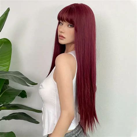 은색 회색 26인치 긴 스트레이트 헤어 뱅이 달린 퍼머 가능 합성 헤어 가발 여성 소녀용 코스프레 파티 데일 Temu