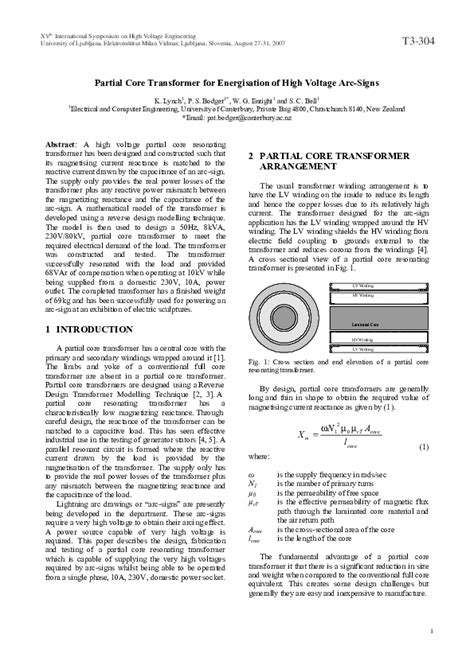 Pdf Partial Core Transformer For Energisation Of High Voltage Arc Signs