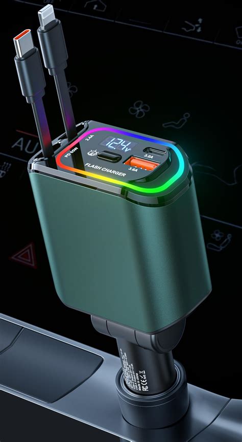 Amazon Com Retractable Car Charger In Fast Car Phone Charger With Dual Retractable Cables