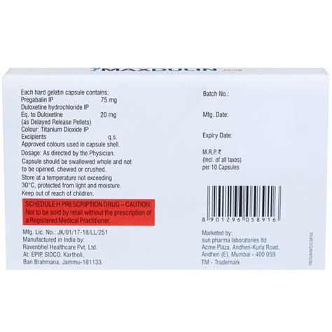 Buy Maxdulin 75 20 Mg Capsule 10 Cap In Wholesale Price Online B2b Retailershakti