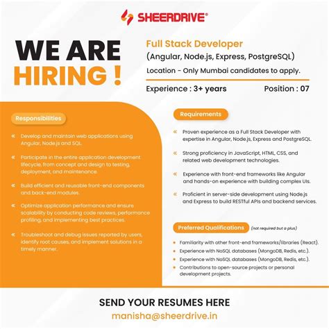 Techhiring Fullstackdeveloper Mumbai Angular Nodejs Urgenthiring Wfh Sheerdrive
