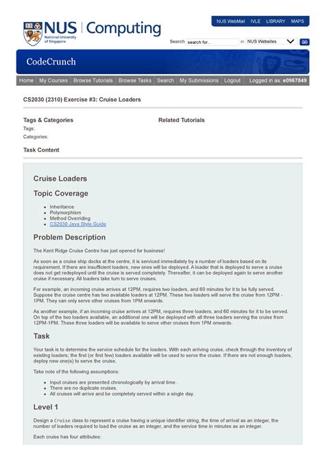 exercise 3 cruise loaders logged in as e codecrunch home my courses