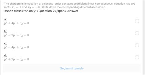 Solved The Characteristic Equation Of A Second Order