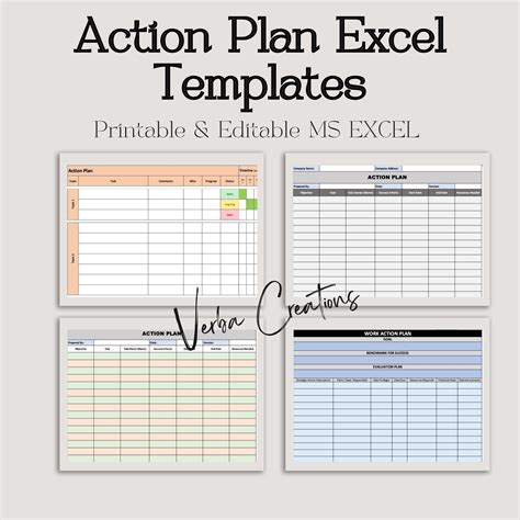 Action Plan Excel Template Printable Goal Tracker Digital Download Etsy