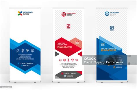 광고 배너 롤업 프리젠 테이션 표지 전시회 거리 광고를위한 휴대용 배너 컨퍼런스 및 세미나배너를위한 현대적인 디자인 옵션 세트 0명에 대한 스톡 벡터 아트 및 기타 이미지