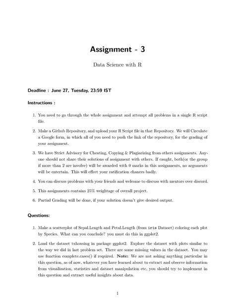 Assignment 3 Assigment 3 Assignment 3 Data Science With R