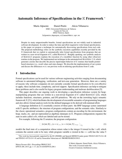 Pdf Automatic Inference Of Specifications In The K Framework