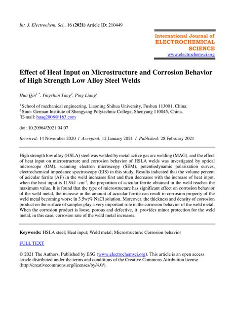 Pdf Effect Of Heat Input On Microstructure And Corrosion Behavior Of