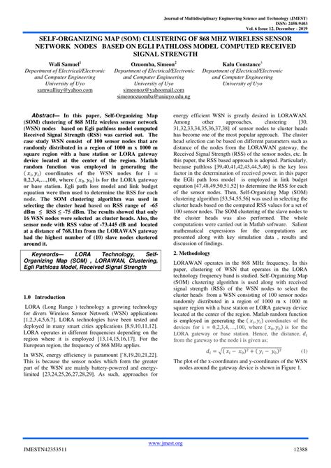 Pdf Self Organizing Map Som Clustering Of 868 Mhz Wireless Sensor Network Nodes Based On