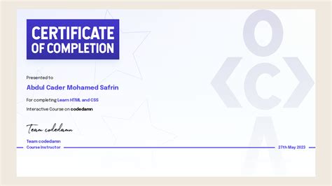 Abdul Cader Mohamed Safrins Certification For Learn Html And Css 2023 Ready Codedamn