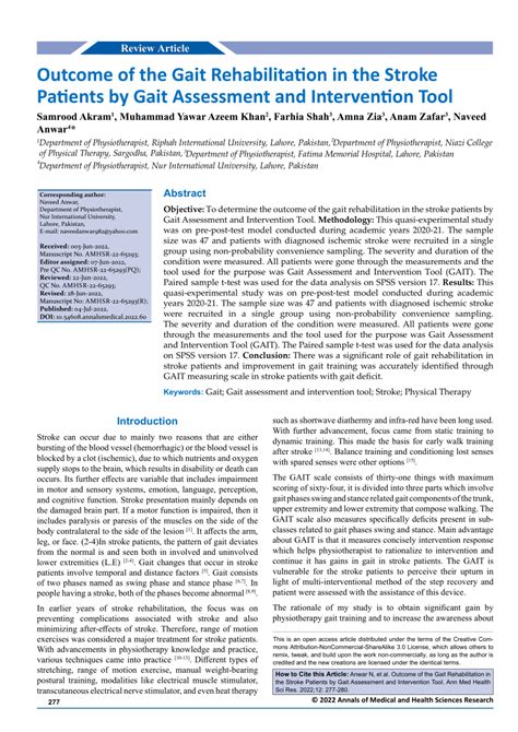 Pdf Outcome Of The Gait Rehabilitation In The Stroke Patients By Gait