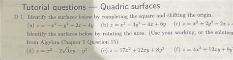 Solved Tutorial Questions Quadric Surfaces D 1 Identify