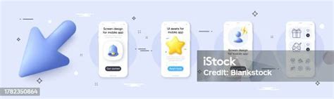 선물 상자 아이스크림 및 지불 클릭 라인 아이콘 팩 웹앱용 전화기 화면 모형 벡터 3차원 형태에 대한 스톡 벡터 아트 및 기타 이미지 3차원 형태 Brand Name