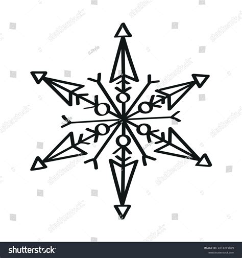 Monochrome Illustration Snowflake Sketch Style Hand Stock Vector