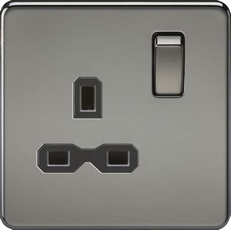 Knightsbridge Screwless A G DP Switched Socket Black Nickel With Black Insert SFR BN