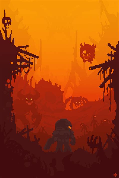 Pluspixels Doomguy Doom Game Games Cacodemon Cyberdemon Pixel Art Joyreactor