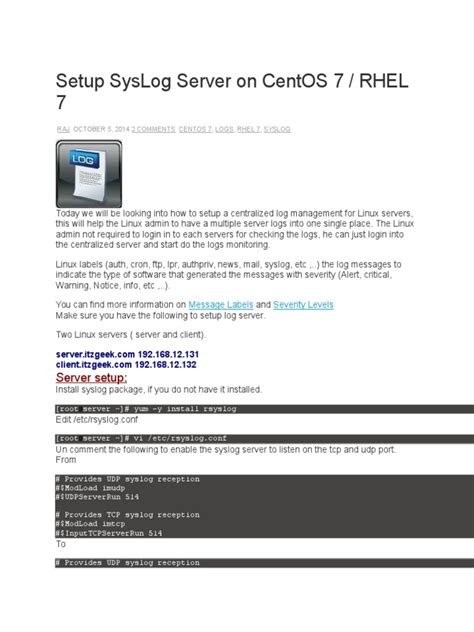 Setup Syslog Server On Centos 7 Pdf Port Computer Networking Transmission Control Protocol