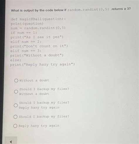 solved what is output by the code below if random randint