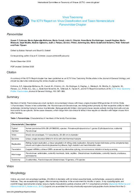 Pdf Virus Taxonomy The Ictv Report On Virus Classification And Taxon Nomenclature Parvoviridae
