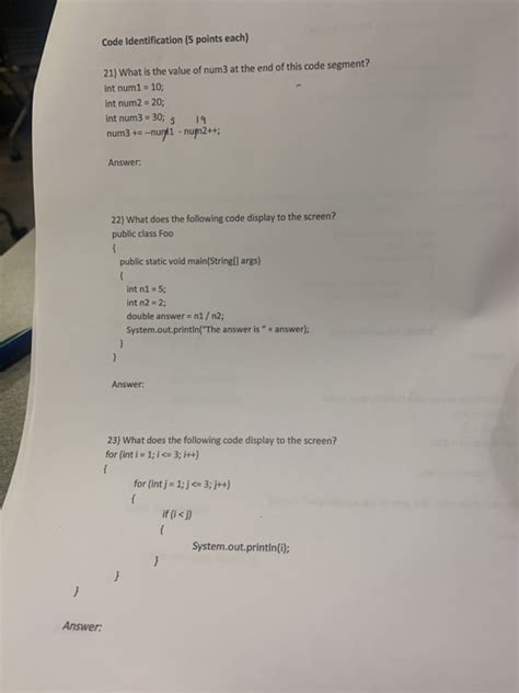 Solved Code Identification Points Each What Is The Chegg