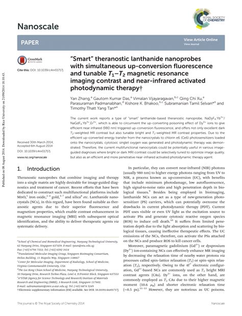 Pdf Smart” Theranostic Lanthanide Nanoprobes With Simultaneous Upconversion Fluorescence And