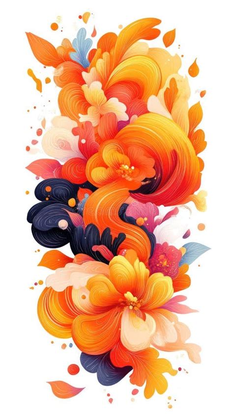 A Vibrant Floral Design Featuring Swirling Colors And Abstract Shapes Stock Illustration