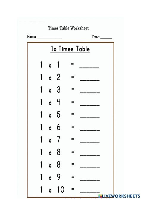 Mutiplication Tables 01 And 10 Worksheet Live Worksheets Mutiplication Tables 01 And 10 Worksheet Live Worksheets