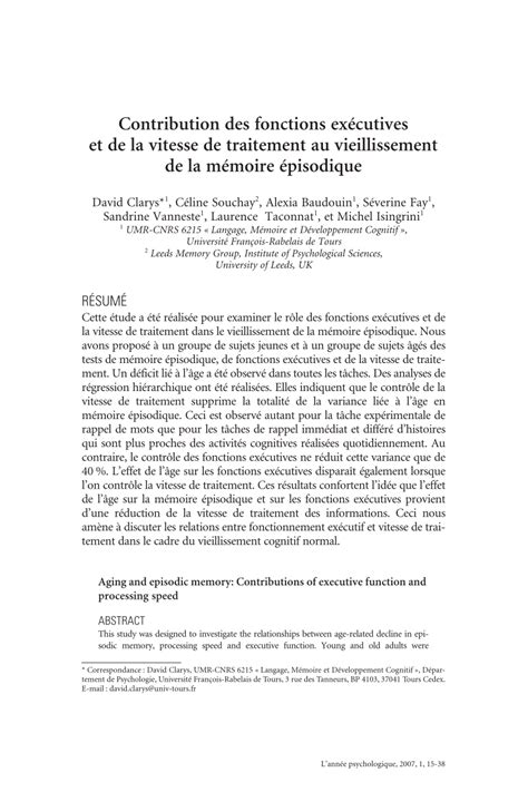 Pdf Aging And Episodic Memory Contributions Of Executive Function