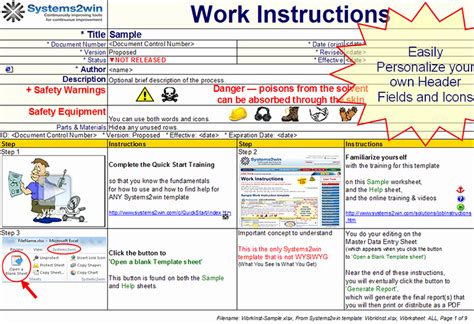Standardized Work Instructions Templates Riset