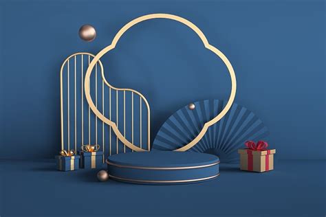 摄图网 402018455 国潮风蓝色电商展台非企业商用