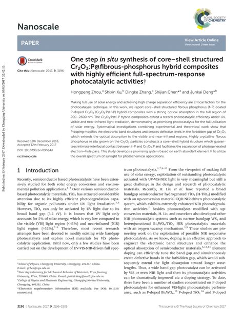 Pdf One Step In Situ Synthesis Of Core Shell Structured Cr2o3p