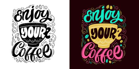 커피를 즐기십시오 귀여운 손으로 그린 낙서 편지 엽서 티셔츠 디자인 머그 프린트 0명에 대한 스톡 벡터 아트 및 기타 이미지 0명 T 셔츠 개념 Istock