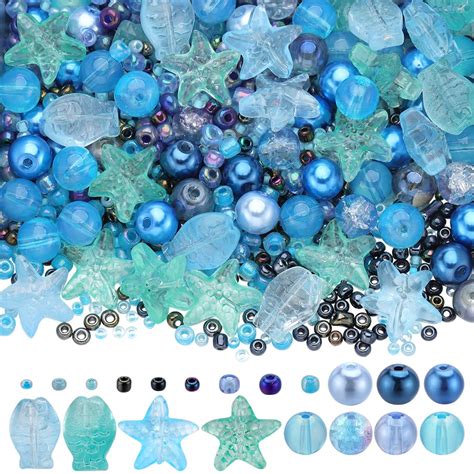 Sunnyclue 1 Box 540pcs Glass Ocean Beads Kit Glass Seed
