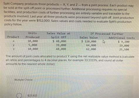 Solved Split Company Produces Three Products X Y And Z Chegg