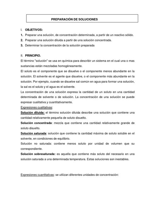 Preparacion De Soluciones Pdf Concentración Química Física