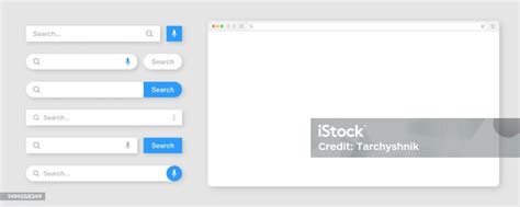 다양한 검색 창 템플릿이있는 빈 인터넷 브라우저 창 검색 상자 주소 표시줄 및 텍스트 필드가 있는 웹 사이트 엔진입니다 Ui 디자인 웹 사이트 인터페이스 요소 벡터 일러스트