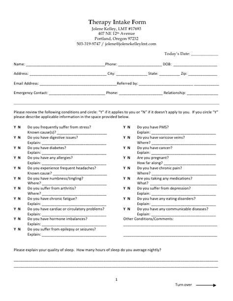 Therapy Intake Form Templates Pdf Download Fill And Print For Free