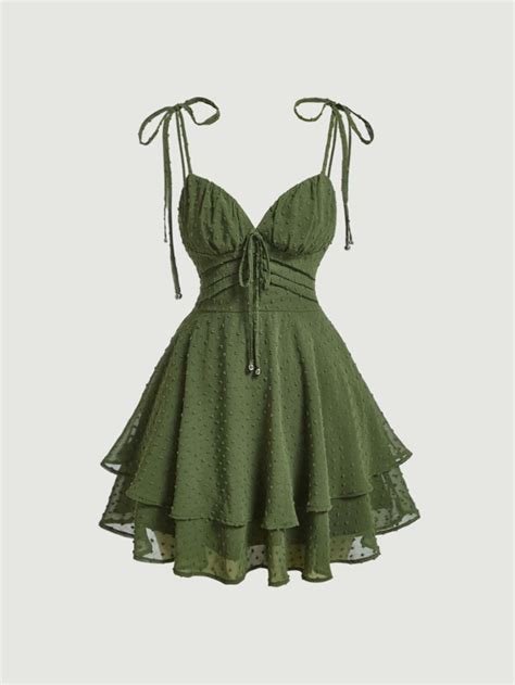 Shein Mod Swiss Dot Tie Shoulder Ruched Bust Cami Dress Shein Singapore