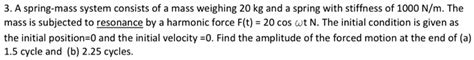 Solved A Spring Mass System Consists Of A Mass Weighing 20 Kg And A Spring With A Stiffness Of
