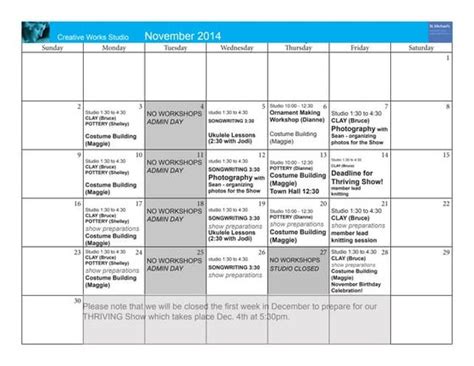 Cws October Program Calendar Ppt