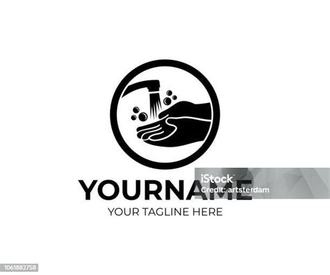 수돗물와 물 제트 로고 디자인에서 손을 씻는 다 보건 위생 청결 벡터 디자인 바디 케어와 질병 예방 일러스트 레이 션 가볍게 두드리기에 대한 스톡 벡터 아트 및 기타 이미지