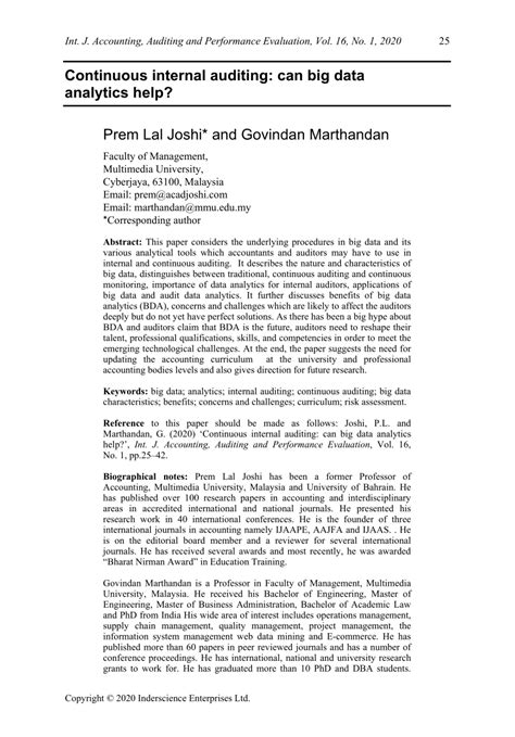 PDF Continuous Internal Auditing Can Big Data Analytics Help