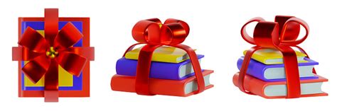 렌더링 리본이 달린 선물 리본으로 싸인 책 더미 선물로서의 책의 개념 흰색 배경에 분리된 3d 스타일의 벡터 그림 3차원 형태에 대한 스톡 벡터 아트 및 기타 이미지