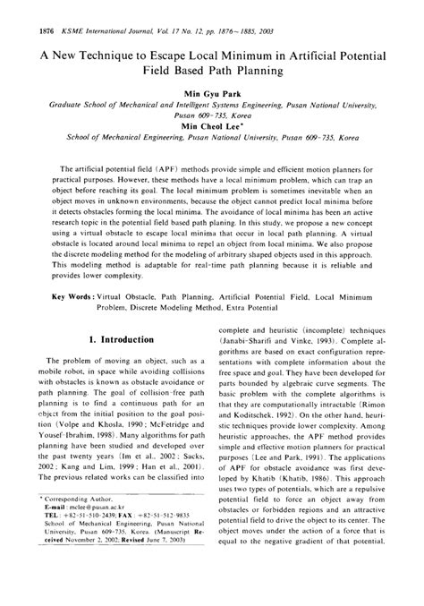 Pdf A New Technique To Escape Local Minimum In Artificial Potential Field Based Path Planning