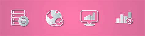 Set Paper Cut Server Security With Padlock Financial Growth Pie Chart